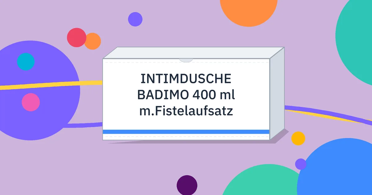 Symbolbild: Packung mit der Aufschrift INTIMDUSCHE BADIMO 400 ml m.Fistelaufsatz (PZN 18048390) – Verfügbarkeit und Bezug in Apotheken in Frankfurt am Main