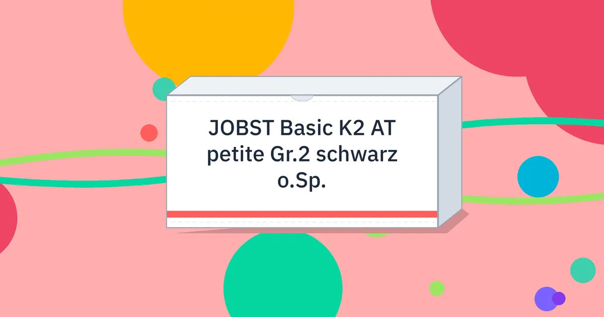 Symbolbild: Packung mit der Aufschrift JOBST Basic K2 AT petite Gr.2 schwarz o.Sp. (PZN 15311869) – Verfügbarkeit und Bezug in Apotheken in Frankfurt am Main
