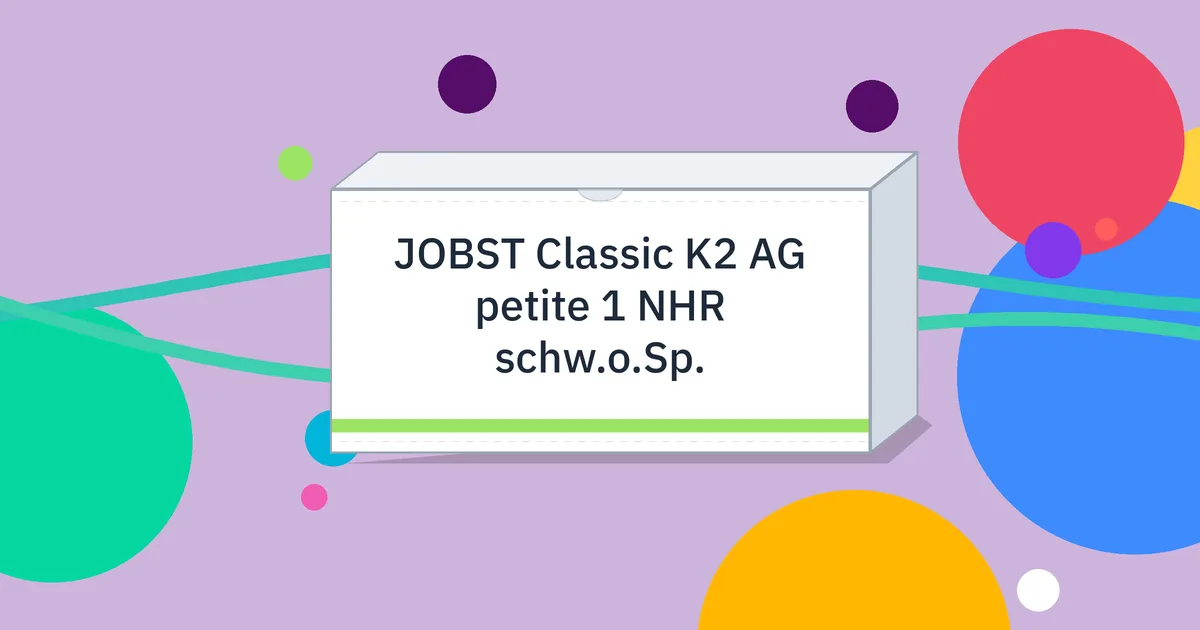 Symbolbild: Packung mit der Aufschrift JOBST Classic K2 AG petite 1 NHR schw.o.Sp. (PZN 11273698) – Verfügbarkeit und Bezug in Apotheken in Frankfurt am Main