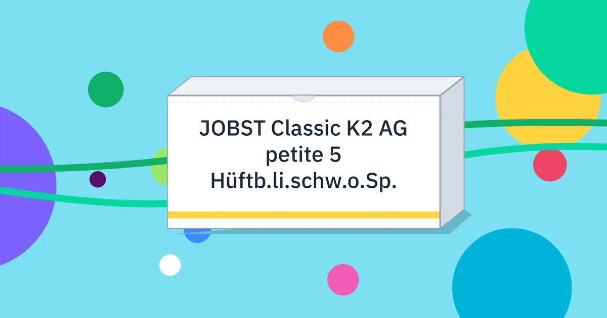 Symbolbild: Packung mit der Aufschrift JOBST Classic K2 AG petite 5 Hüftb.li.schw.o.Sp. (PZN 13064674) – Verfügbarkeit und Bezug in Apotheken in Frankfurt am Main