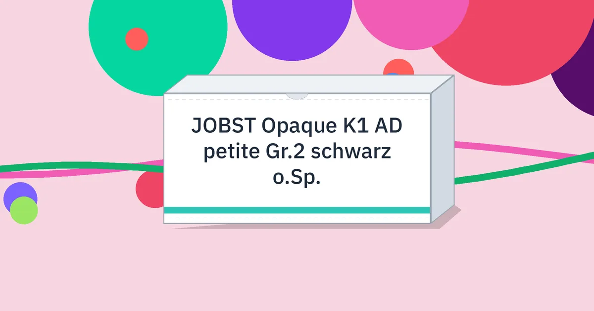 Symbolbild: Packung mit der Aufschrift JOBST Opaque K1 AD petite Gr.2 schwarz o.Sp. (PZN 13080727) – Verfügbarkeit und Bezug in Apotheken in Frankfurt am Main