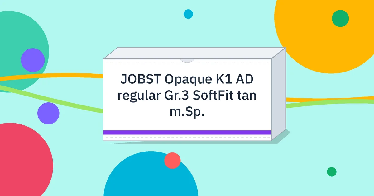 Symbolbild: Packung mit der Aufschrift JOBST Opaque K1 AD regular Gr.3 SoftFit tan m.Sp. (PZN 16263115) – Verfügbarkeit und Bezug in Apotheken in Frankfurt am Main