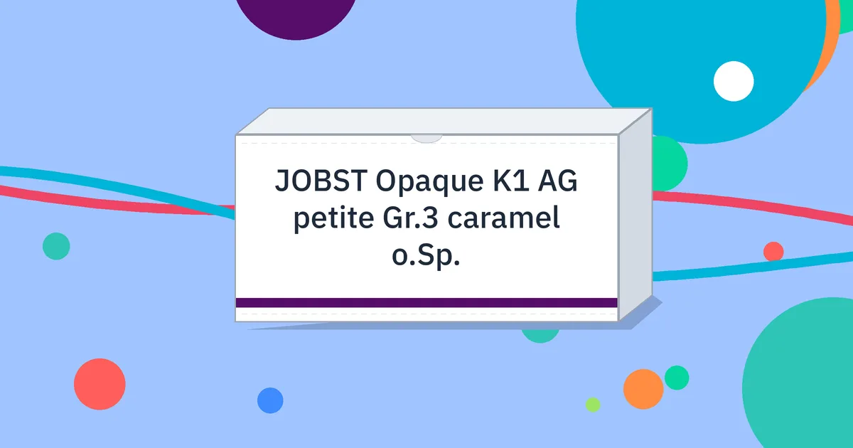Symbolbild: Packung mit der Aufschrift JOBST Opaque K1 AG petite Gr.3 caramel o.Sp. (PZN 13087250) – Verfügbarkeit und Bezug in Apotheken in Frankfurt am Main