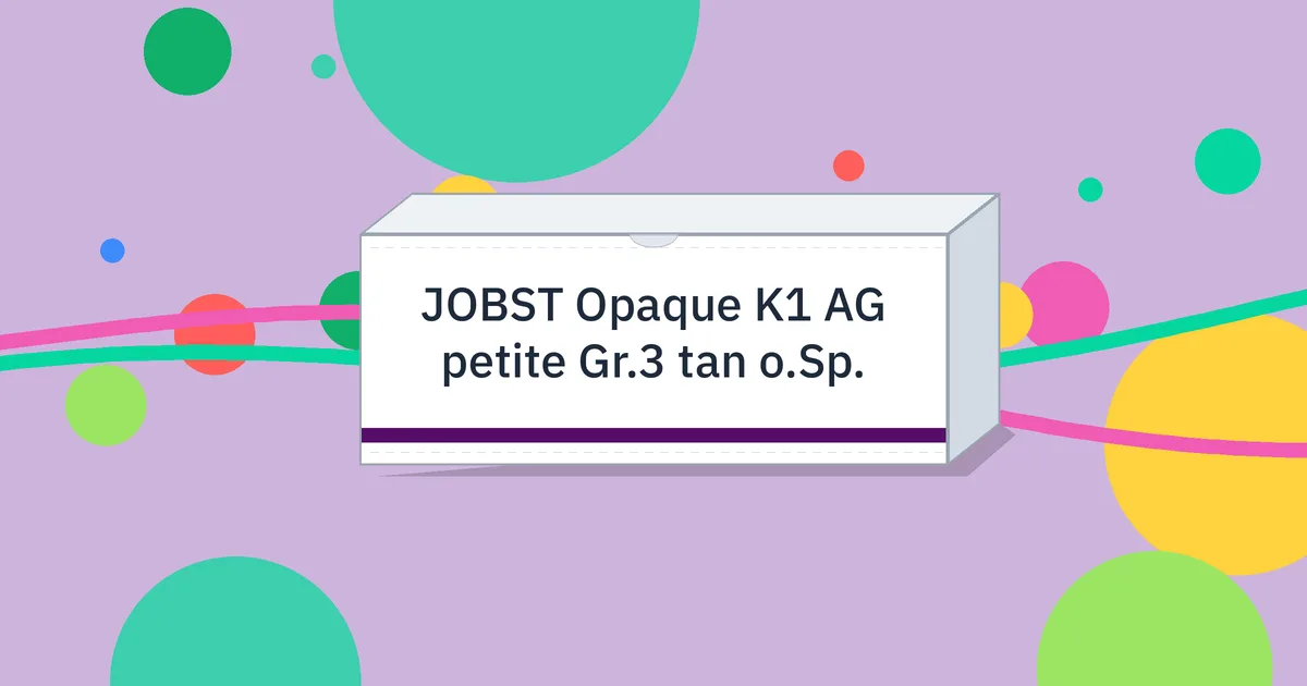 Symbolbild: Packung mit der Aufschrift JOBST Opaque K1 AG petite Gr.3 tan o.Sp. (PZN 16269738) – Verfügbarkeit und Bezug in Apotheken in Frankfurt am Main
