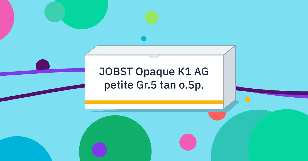 Symbolbild: Packung mit der Aufschrift JOBST Opaque K1 AG petite Gr.5 tan o.Sp. (PZN 16269773) – Verfügbarkeit und Bezug in Apotheken in Frankfurt am Main
