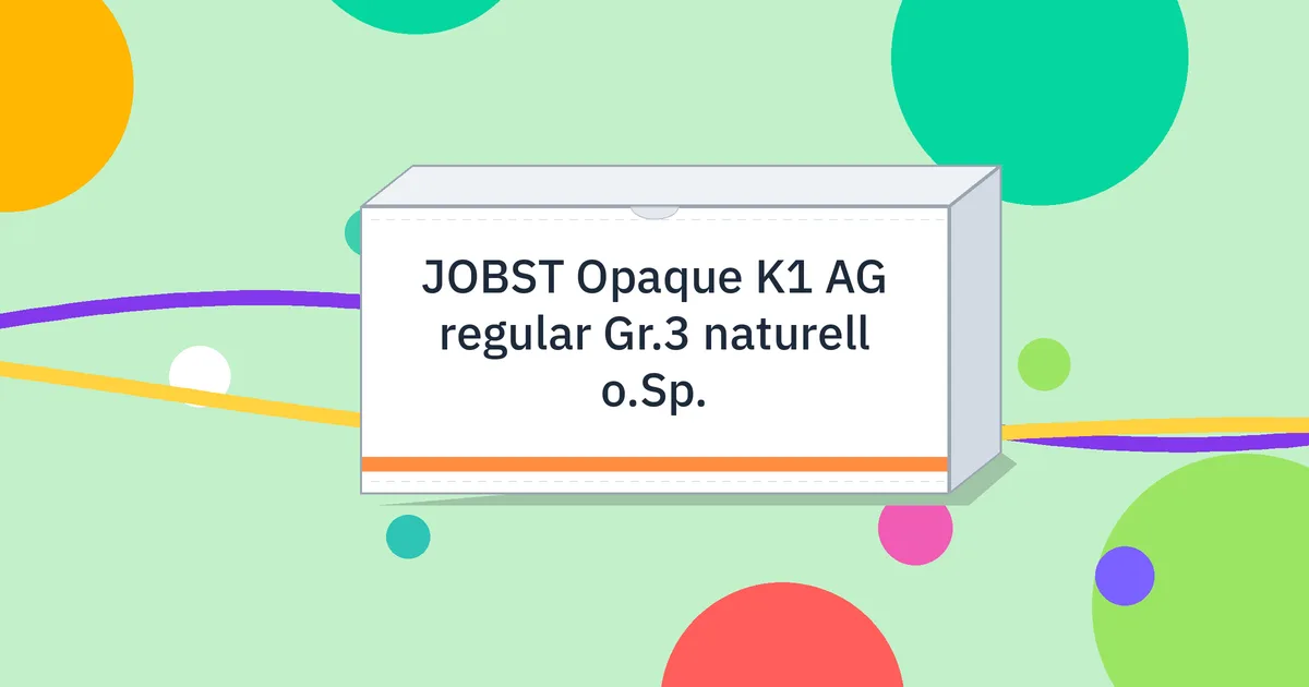Symbolbild: Packung mit der Aufschrift JOBST Opaque K1 AG regular Gr.3 naturell o.Sp. (PZN 13095798) – Verfügbarkeit und Bezug in Apotheken in Frankfurt am Main