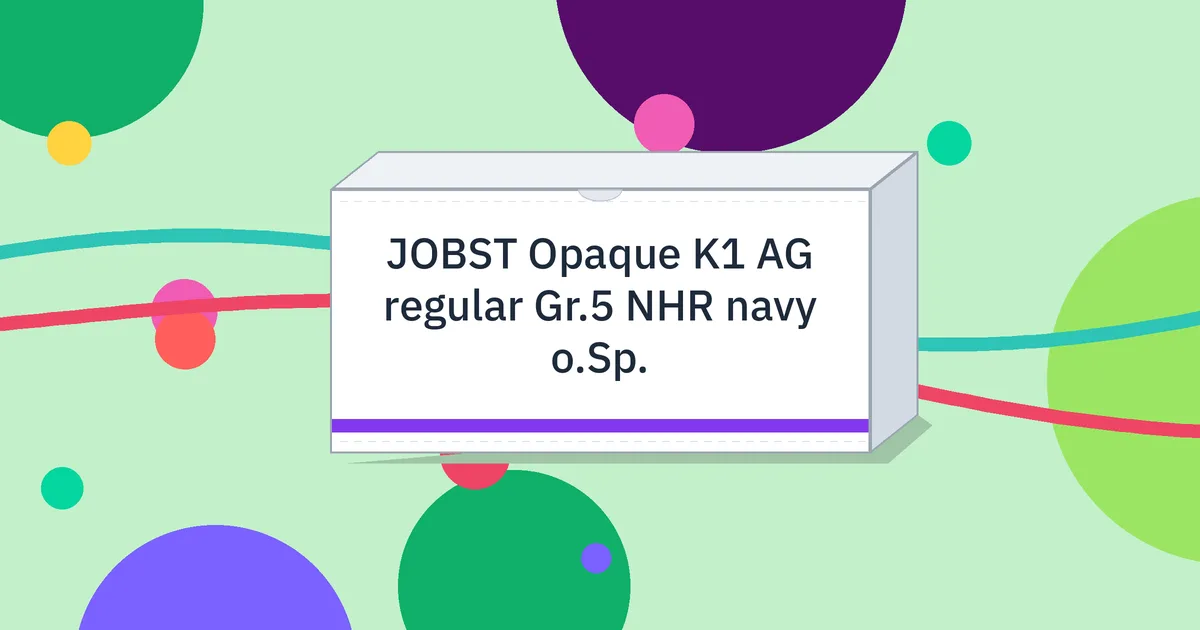 Symbolbild: Packung mit der Aufschrift JOBST Opaque K1 AG regular Gr.5 NHR navy o.Sp. (PZN 13095226) – Verfügbarkeit und Bezug in Apotheken in Frankfurt am Main