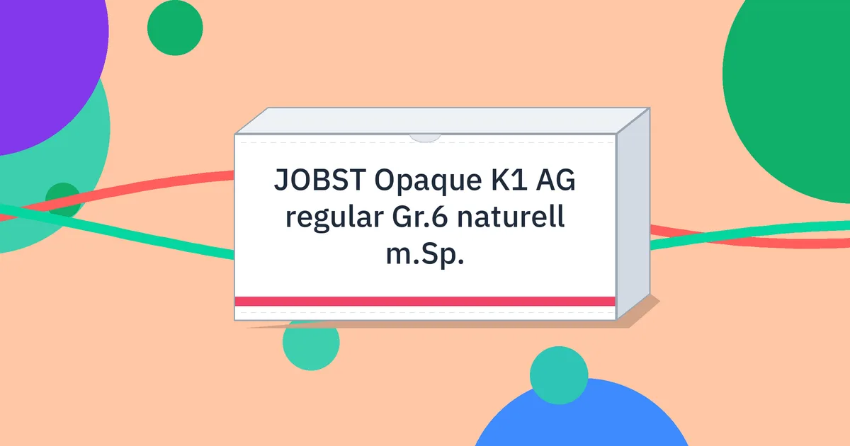Symbolbild: Packung mit der Aufschrift JOBST Opaque K1 AG regular Gr.6 naturell m.Sp. (PZN 13092328) – Verfügbarkeit und Bezug in Apotheken in Frankfurt am Main