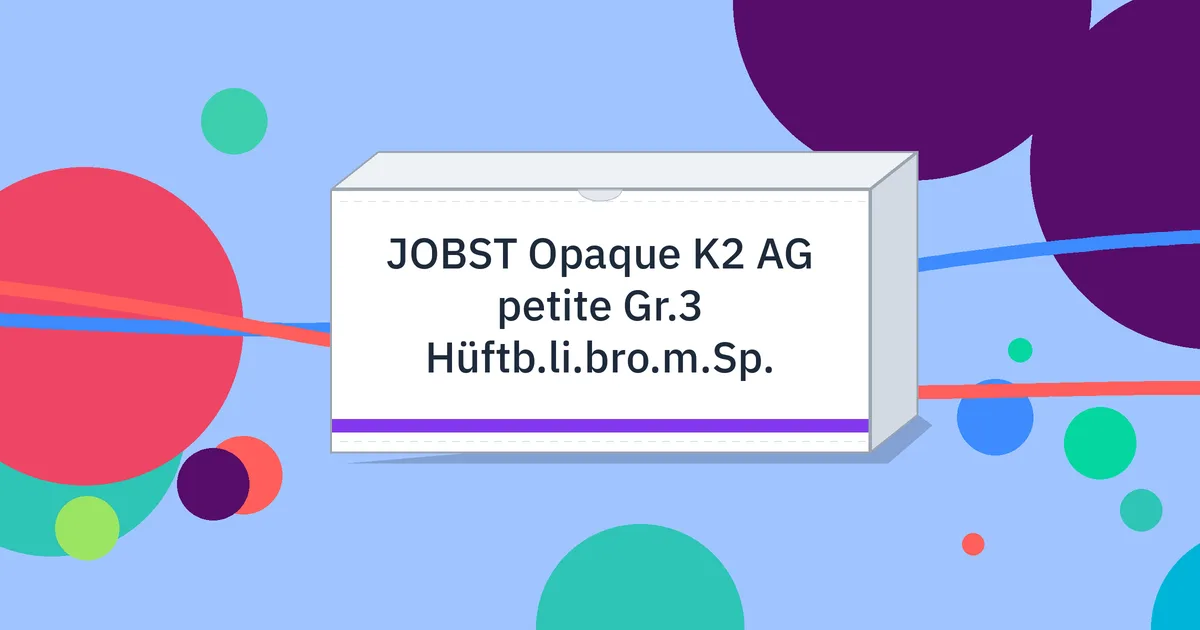 Symbolbild: Packung mit der Aufschrift JOBST Opaque K2 AG petite Gr.3 Hüftb.li.bro.m.Sp. (PZN 13113467) – Verfügbarkeit und Bezug in Apotheken in Frankfurt am Main