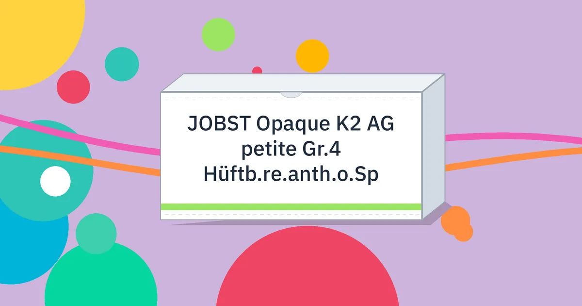 Symbolbild: Packung mit der Aufschrift JOBST Opaque K2 AG petite Gr.4 Hüftb.re.anth.o.Sp (PZN 16288718) – Verfügbarkeit und Bezug in Apotheken in Frankfurt am Main