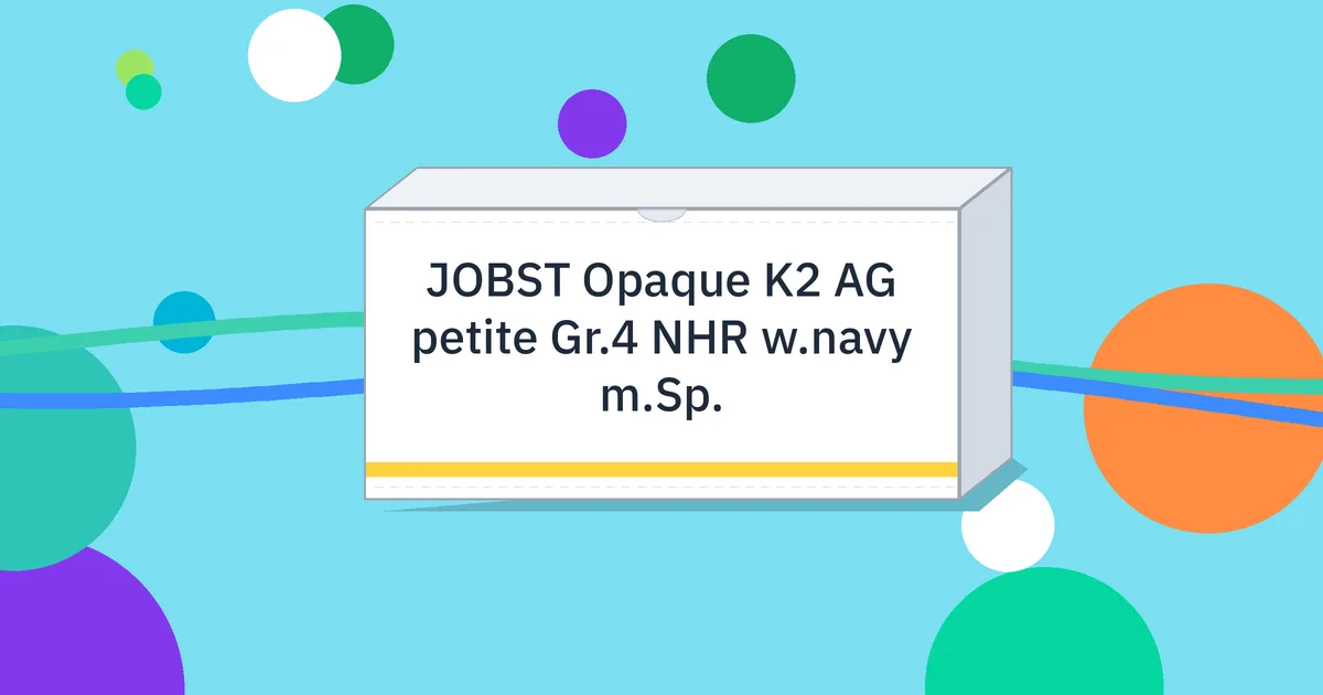 Symbolbild: Packung mit der Aufschrift JOBST Opaque K2 AG petite Gr.4 NHR w.navy m.Sp. (PZN 13112597) – Verfügbarkeit und Bezug in Apotheken in Frankfurt am Main
