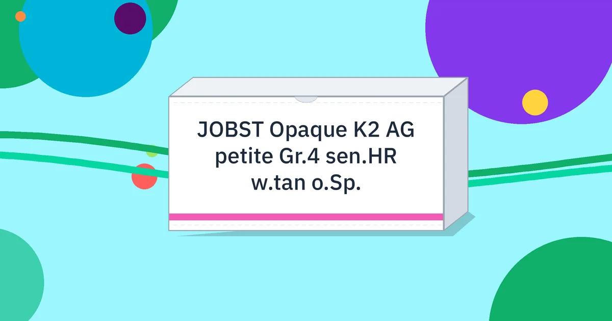 Symbolbild: Packung mit der Aufschrift JOBST Opaque K2 AG petite Gr.4 sen.HR w.tan o.Sp. (PZN 16285128) – Verfügbarkeit und Bezug in Apotheken in Frankfurt am Main