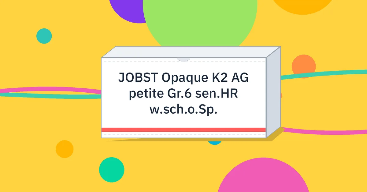 Symbolbild: Packung mit der Aufschrift JOBST Opaque K2 AG petite Gr.6 sen.HR w.sch.o.Sp. (PZN 11256777) – Verfügbarkeit und Bezug in Apotheken in Frankfurt am Main