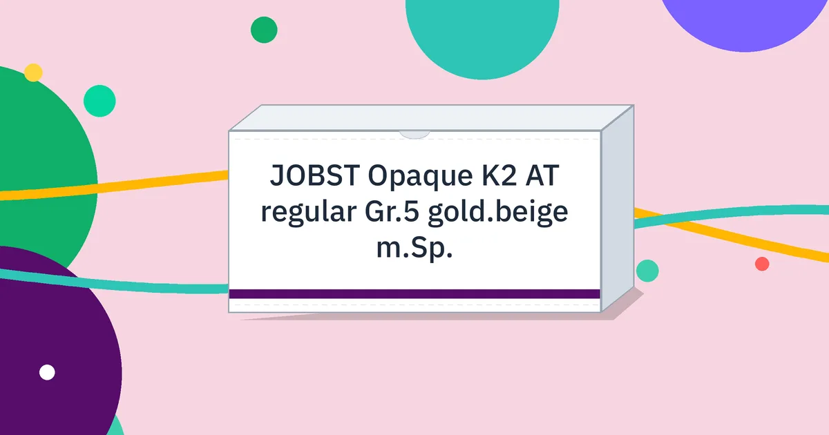 Symbolbild: Packung mit der Aufschrift JOBST Opaque K2 AT regular Gr.5 gold.beige m.Sp. (PZN 16289273) – Verfügbarkeit und Bezug in Apotheken in Frankfurt am Main