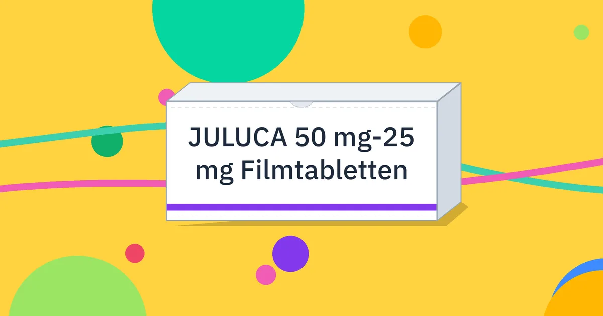 Symbolbild: Packung mit der Aufschrift JULUCA 50 mg-25 mg Filmtabletten (PZN 16748396) – Verfügbarkeit und Bezug in Apotheken in Frankfurt am Main