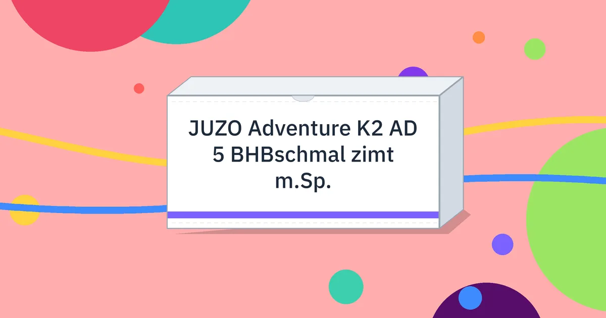 Symbolbild: Packung mit der Aufschrift JUZO Adventure K2 AD 5 BHBschmal zimt m.Sp. (PZN 16494292) – Verfügbarkeit und Bezug in Apotheken in Frankfurt am Main