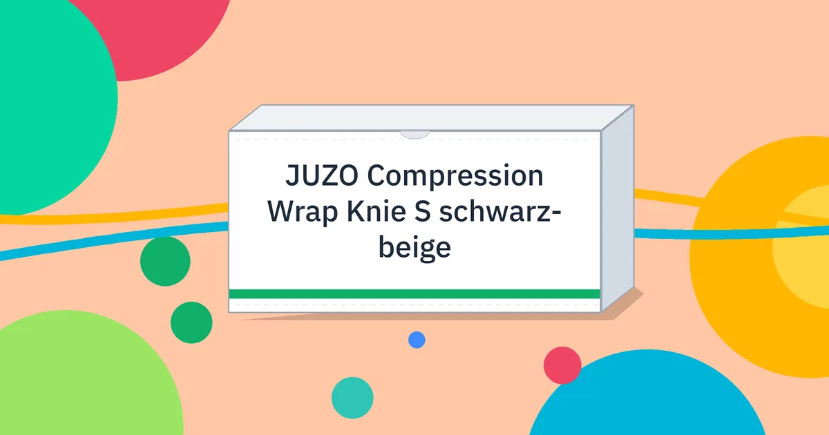 Symbolbild: Packung mit der Aufschrift JUZO Compression Wrap Knie S schwarz-beige (PZN 16143405) – Verfügbarkeit und Bezug in Apotheken in Frankfurt am Main