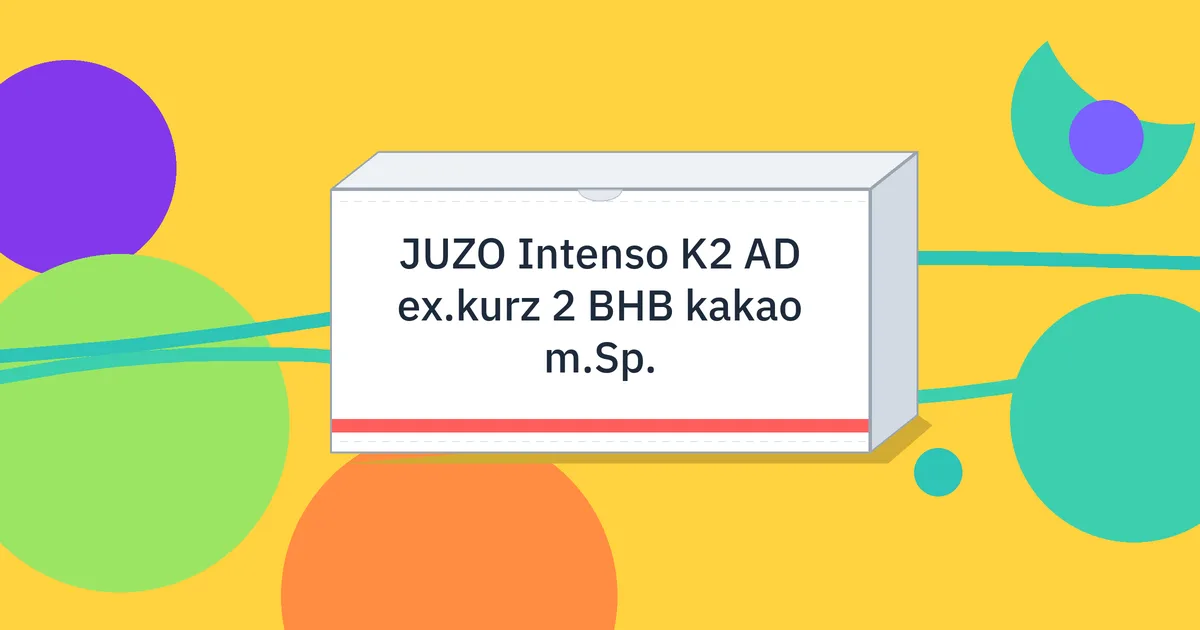 Symbolbild: Packung mit der Aufschrift JUZO Intenso K2 AD ex.kurz 2 BHB kakao m.Sp. (PZN 18615386) – Verfügbarkeit und Bezug in Apotheken in Frankfurt am Main