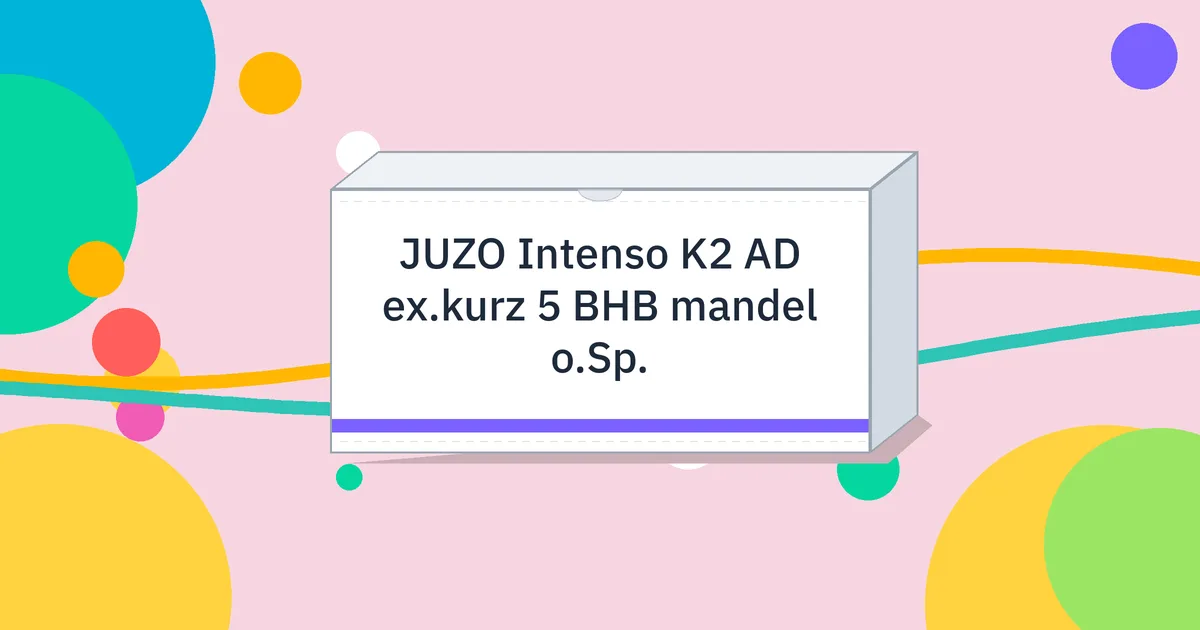 Symbolbild: Packung mit der Aufschrift JUZO Intenso K2 AD ex.kurz 5 BHB mandel o.Sp. (PZN 18625798) – Verfügbarkeit und Bezug in Apotheken in Frankfurt am Main
