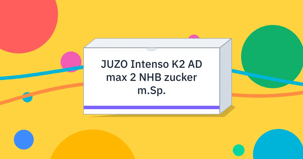 Symbolbild: Packung mit der Aufschrift JUZO Intenso K2 AD max 2 NHB zucker m.Sp. (PZN 18612502) – Verfügbarkeit und Bezug in Apotheken in Frankfurt am Main