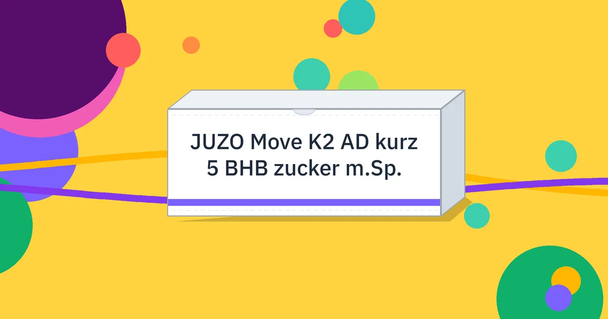 Symbolbild: Packung mit der Aufschrift JUZO Move K2 AD kurz 5 BHB zucker m.Sp. (PZN 18508880) – Verfügbarkeit und Bezug in Apotheken in Frankfurt am Main