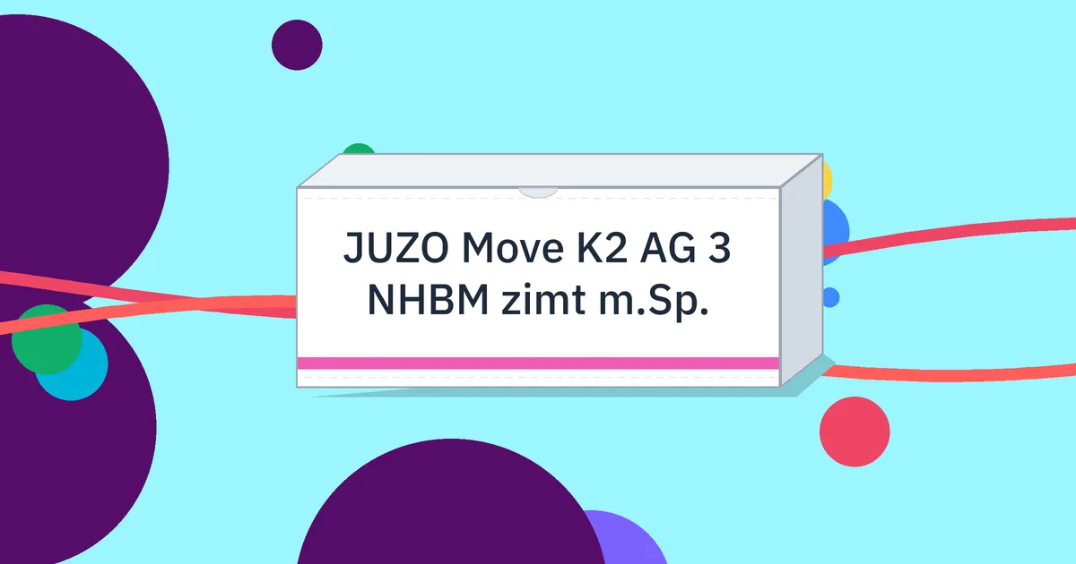 Symbolbild: Packung mit der Aufschrift JUZO Move K2 AG 3 NHBM zimt m.Sp. (PZN 18523313) – Verfügbarkeit und Bezug in Apotheken in Frankfurt am Main