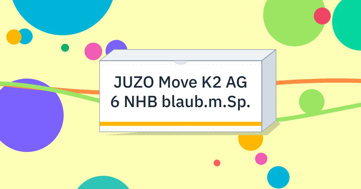 Symbolbild: Packung mit der Aufschrift JUZO Move K2 AG 6 NHB blaub.m.Sp. (PZN 18555359) – Verfügbarkeit und Bezug in Apotheken in Frankfurt am Main