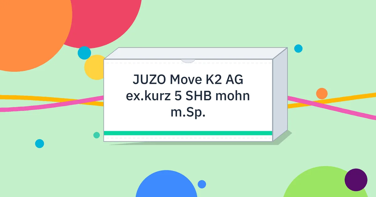 Symbolbild: Packung mit der Aufschrift JUZO Move K2 AG ex.kurz 5 SHB mohn m.Sp. (PZN 18563525) – Verfügbarkeit und Bezug in Apotheken in Frankfurt am Main