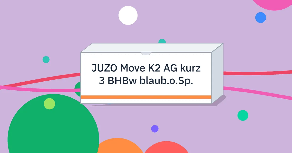 Symbolbild: Packung mit der Aufschrift JUZO Move K2 AG kurz 3 BHBw blaub.o.Sp. (PZN 18561905) – Verfügbarkeit und Bezug in Apotheken in Frankfurt am Main