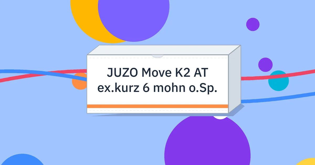 Symbolbild: Packung mit der Aufschrift JUZO Move K2 AT ex.kurz 6 mohn o.Sp. (PZN 20672552) – Verfügbarkeit und Bezug in Apotheken in Frankfurt am Main