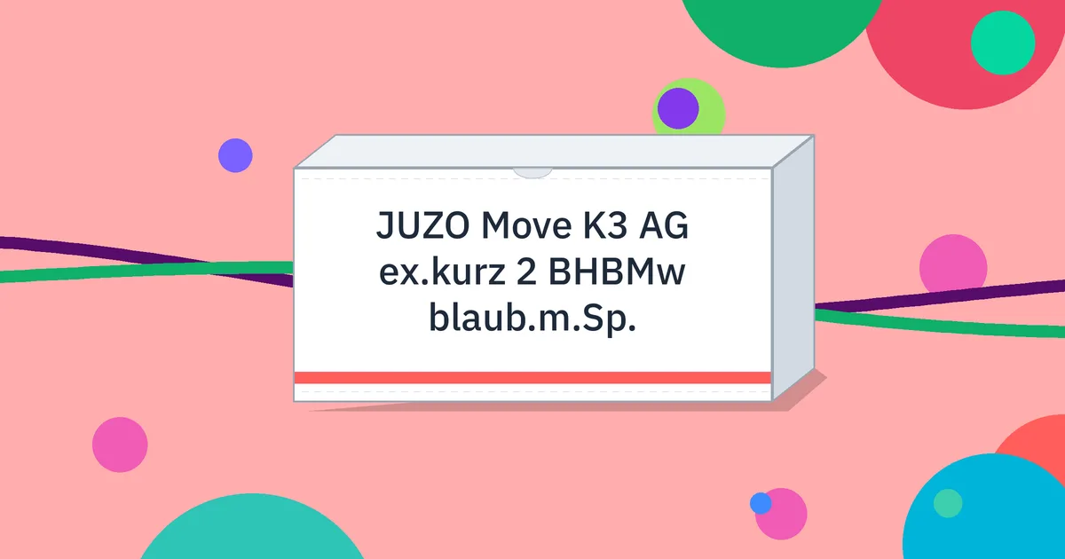 Symbolbild: Packung mit der Aufschrift JUZO Move K3 AG ex.kurz 2 BHBMw blaub.m.Sp. (PZN 18596022) – Verfügbarkeit und Bezug in Apotheken in Frankfurt am Main