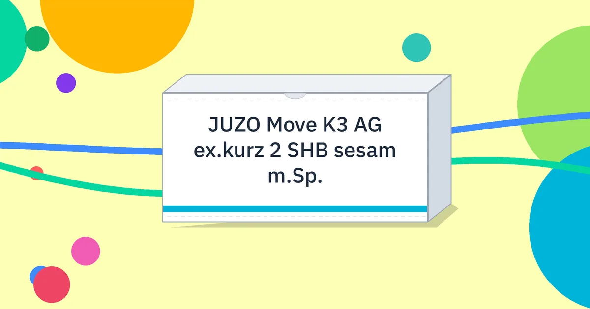 Symbolbild: Packung mit der Aufschrift JUZO Move K3 AG ex.kurz 2 SHB sesam m.Sp. (PZN 18583350) – Verfügbarkeit und Bezug in Apotheken in Frankfurt am Main