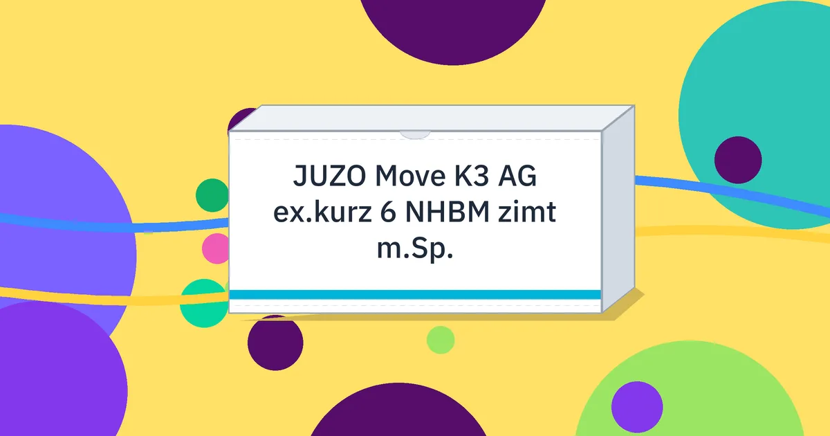 Symbolbild: Packung mit der Aufschrift JUZO Move K3 AG ex.kurz 6 NHBM zimt m.Sp. (PZN 18582681) – Verfügbarkeit und Bezug in Apotheken in Frankfurt am Main