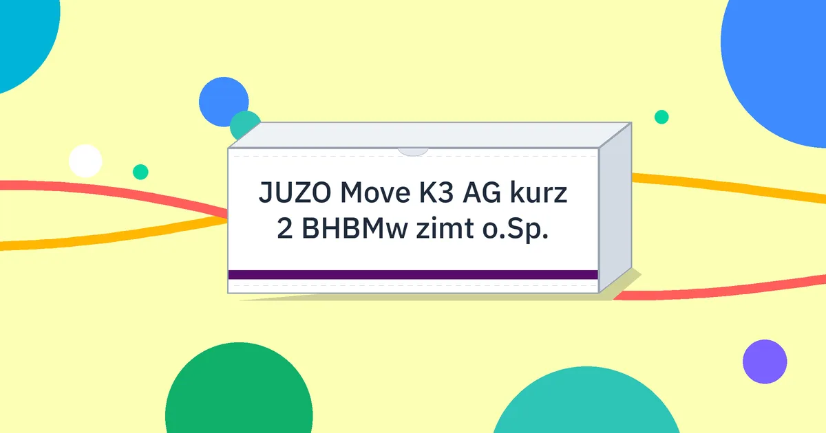 Symbolbild: Packung mit der Aufschrift JUZO Move K3 AG kurz 2 BHBMw zimt o.Sp. (PZN 18582190) – Verfügbarkeit und Bezug in Apotheken in Frankfurt am Main