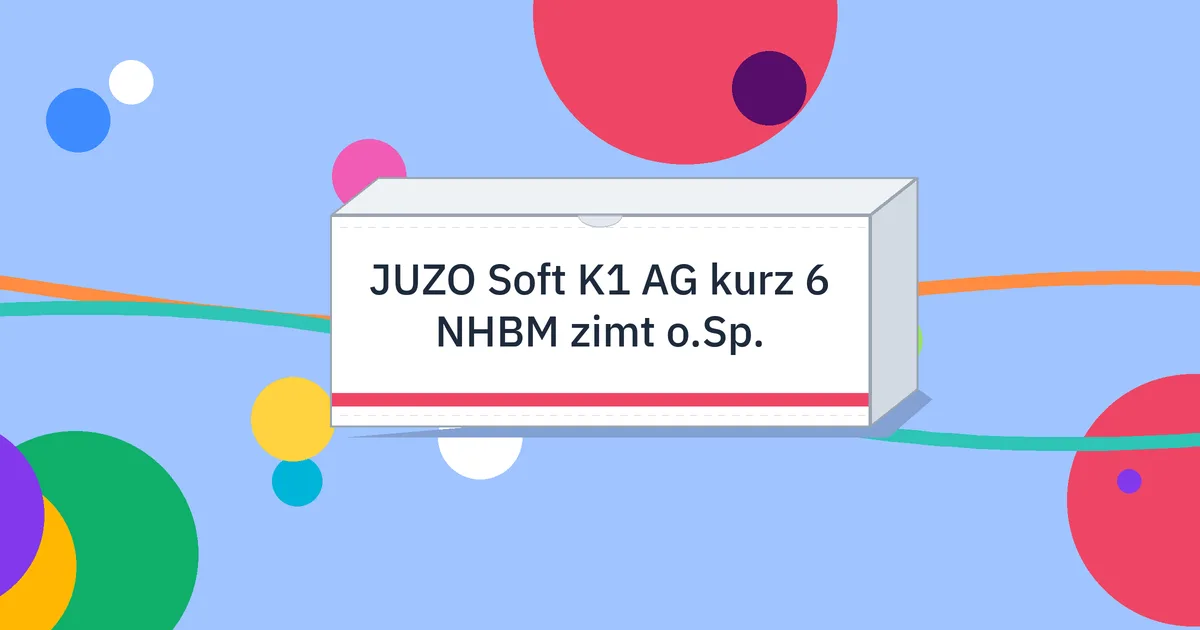 Symbolbild: Packung mit der Aufschrift JUZO Soft K1 AG kurz 6 NHBM zimt o.Sp. (PZN 14995400) – Verfügbarkeit und Bezug in Apotheken in Frankfurt am Main