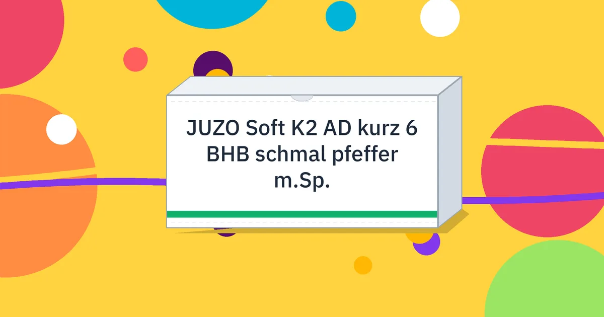 Symbolbild: Packung mit der Aufschrift JUZO Soft K2 AD kurz 6 BHB schmal pfeffer m.Sp. (PZN 15465584) – Verfügbarkeit und Bezug in Apotheken in Frankfurt am Main