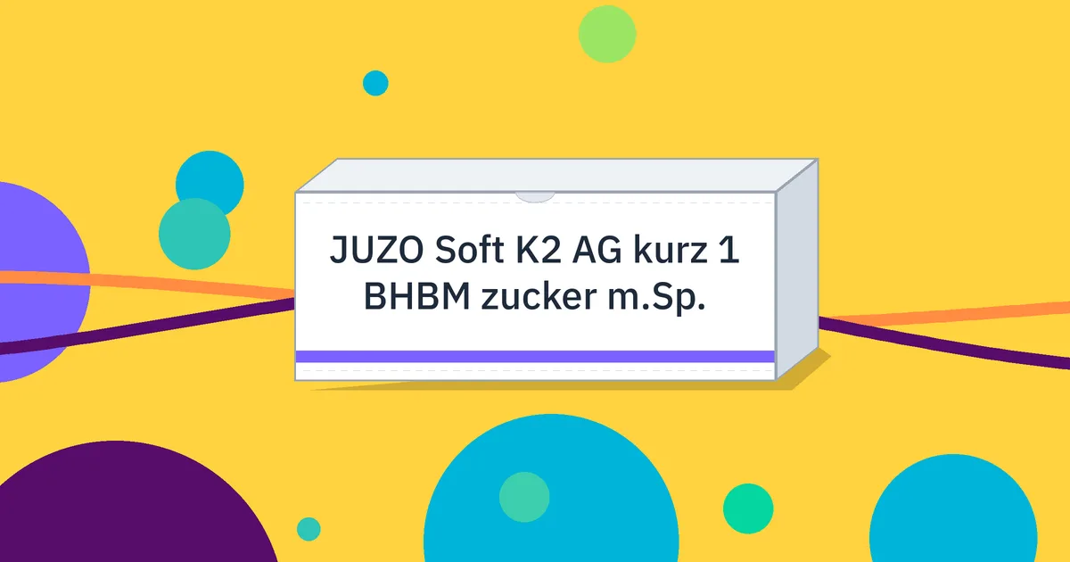 Symbolbild: Packung mit der Aufschrift JUZO Soft K2 AG kurz 1 BHBM zucker m.Sp. (PZN 14859312) – Verfügbarkeit und Bezug in Apotheken in Frankfurt am Main