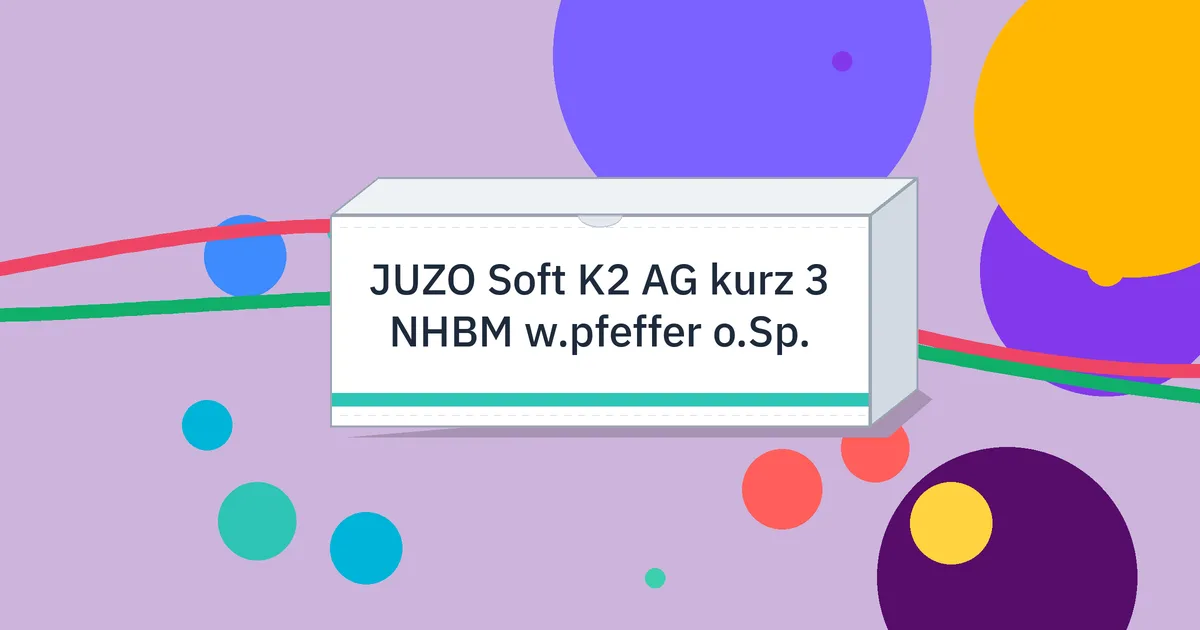 Symbolbild: Packung mit der Aufschrift JUZO Soft K2 AG kurz 3 NHBM w.pfeffer o.Sp. (PZN 15020267) – Verfügbarkeit und Bezug in Apotheken in Frankfurt am Main