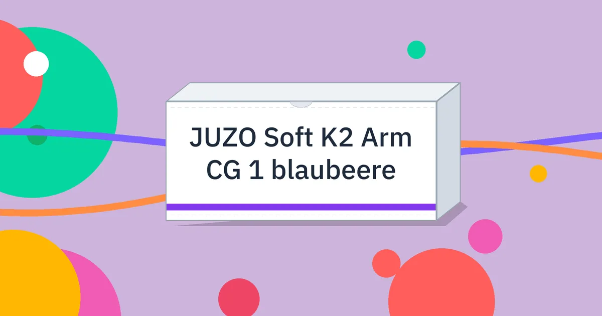 Symbolbild: Packung mit der Aufschrift JUZO Soft K2 Arm CG 1 blaubeere (PZN 15512177) – Verfügbarkeit und Bezug in Apotheken in Frankfurt am Main