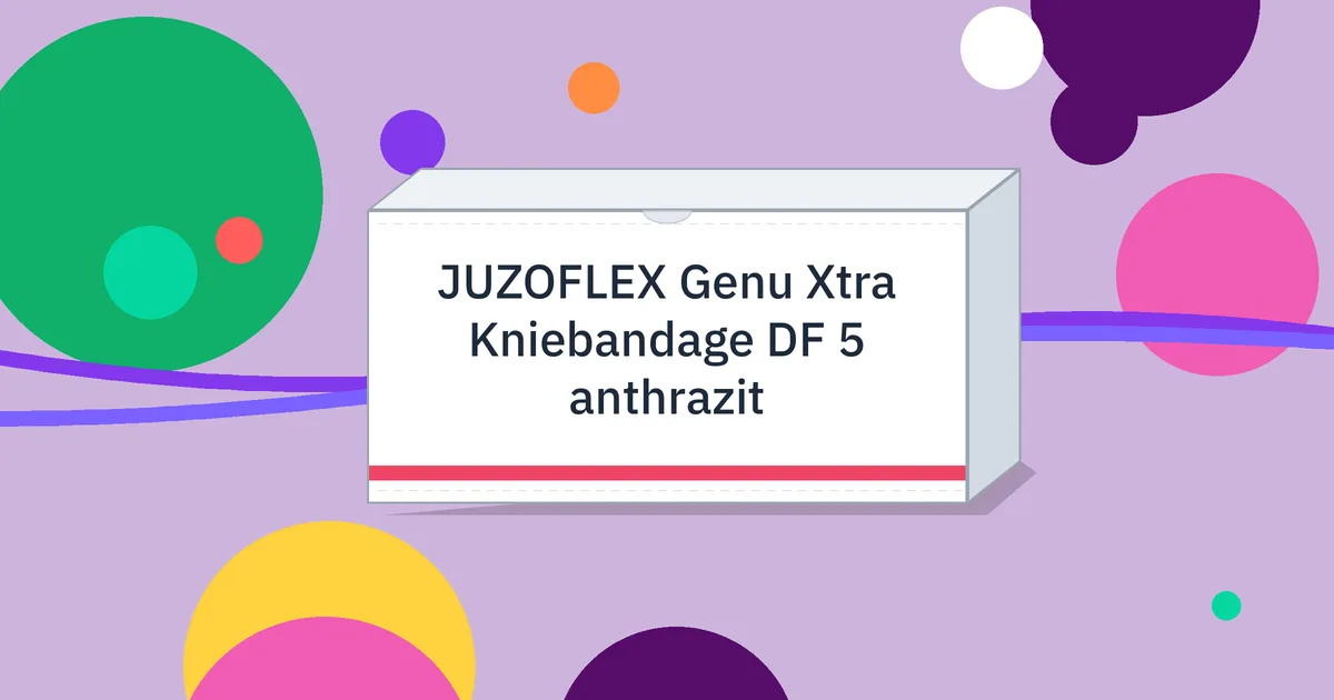 Symbolbild: Packung mit der Aufschrift JUZOFLEX Genu Xtra Kniebandage DF 5 anthrazit (PZN 16497681) – Verfügbarkeit und Bezug in Apotheken in Frankfurt am Main