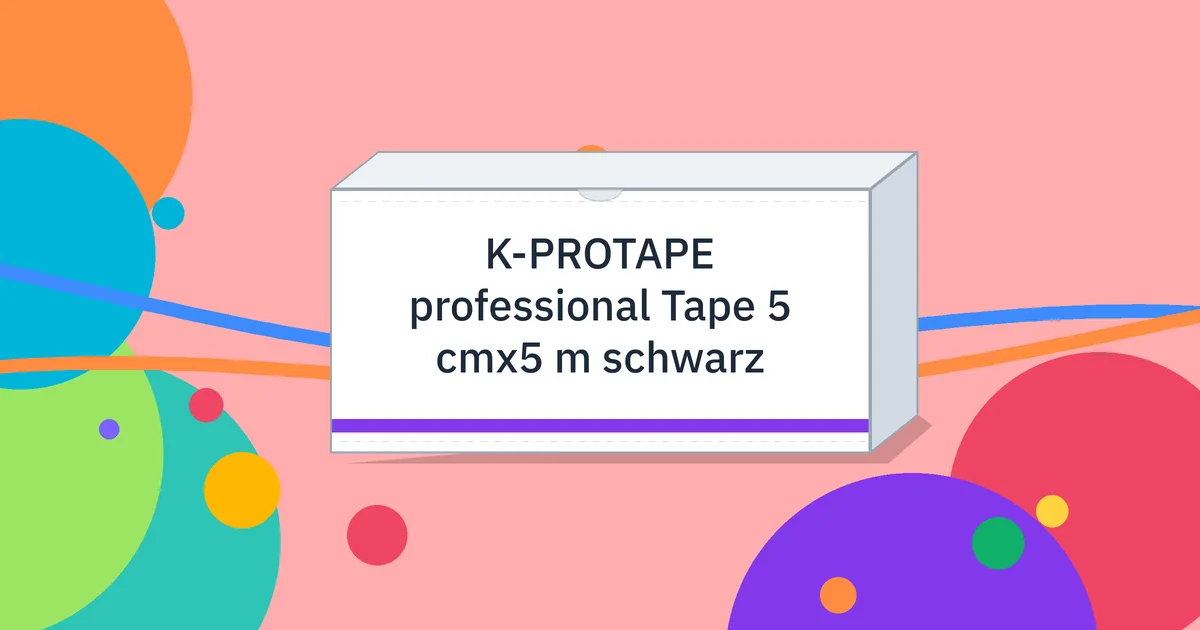Symbolbild: Packung mit der Aufschrift K-PROTAPE professional Tape 5 cmx5 m schwarz (PZN 19481947) – Verfügbarkeit und Bezug in Apotheken in Frankfurt am Main