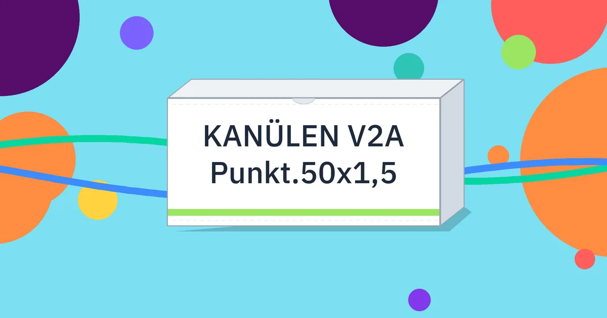 Symbolbild: Packung mit der Aufschrift KANÜLEN V2A Punkt.50x1,5 (PZN 01728809) – Verfügbarkeit und Bezug in Apotheken in Frankfurt am Main