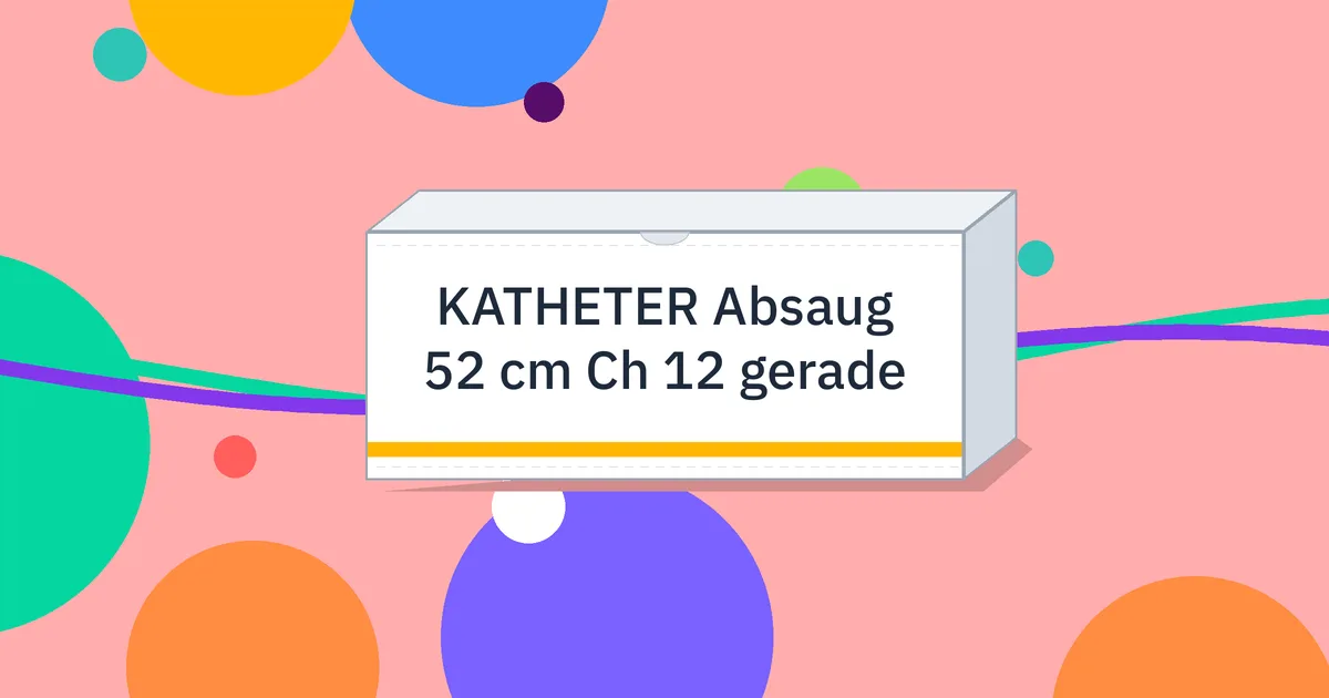 Symbolbild: Packung mit der Aufschrift KATHETER Absaug 52 cm Ch 12 gerade (PZN 03200857) – Verfügbarkeit und Bezug in Apotheken in Frankfurt am Main