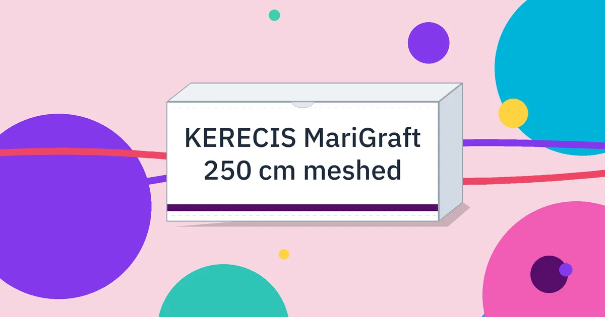 Symbolbild: Packung mit der Aufschrift KERECIS MariGraft 250 cm meshed (PZN 20521511) – Verfügbarkeit und Bezug in Apotheken in Frankfurt am Main