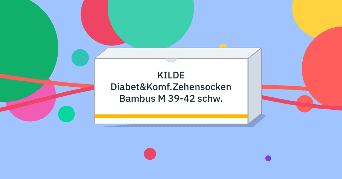 Symbolbild: Packung mit der Aufschrift KILDE Diabet&Komf.Zehensocken Bambus M 39-42 schw. (PZN 20798661) – Verfügbarkeit und Bezug in Apotheken in Frankfurt am Main