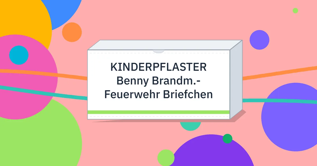 Symbolbild: Packung mit der Aufschrift KINDERPFLASTER Benny Brandm.-Feuerwehr Briefchen (PZN 19405188) – Verfügbarkeit und Bezug in Apotheken in Frankfurt am Main