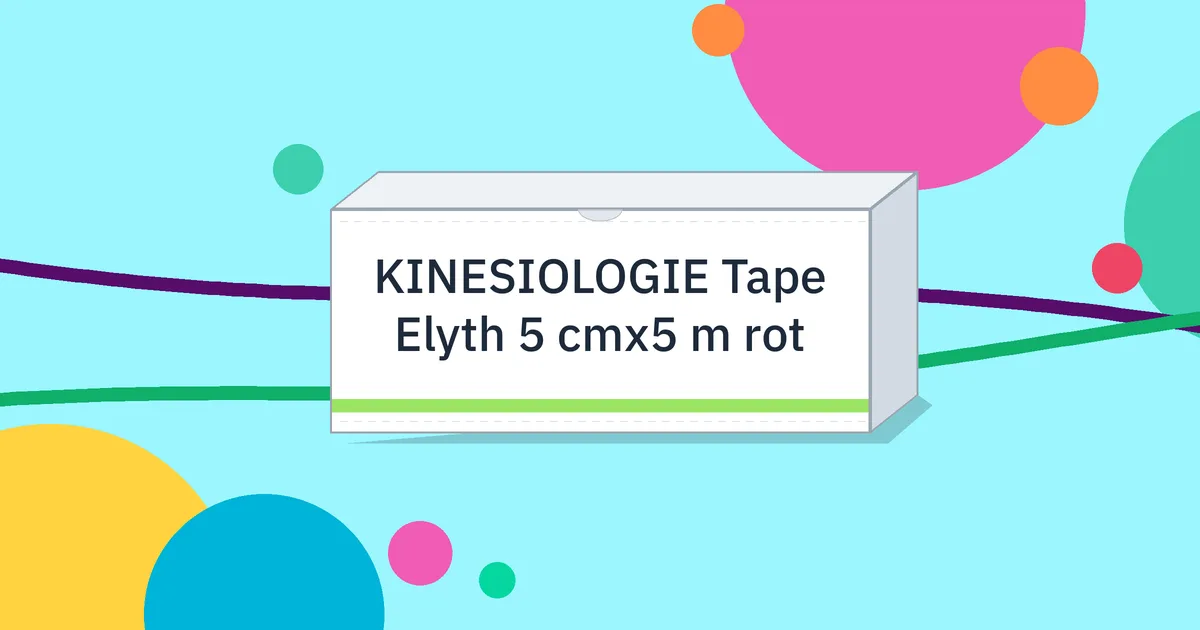Symbolbild: Packung mit der Aufschrift KINESIOLOGIE Tape Elyth 5 cmx5 m rot (PZN 10735814) – Verfügbarkeit und Bezug in Apotheken in Frankfurt am Main