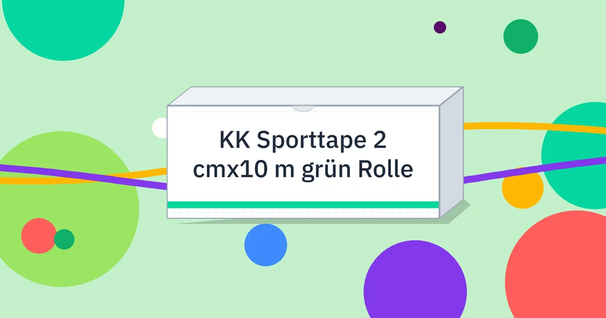 Symbolbild: Packung mit der Aufschrift KK Sporttape 2 cmx10 m grün Rolle (PZN 14242586) – Verfügbarkeit und Bezug in Apotheken in Frankfurt am Main