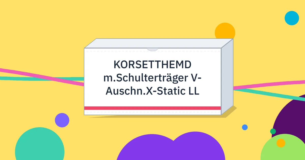 Symbolbild: Packung mit der Aufschrift KORSETTHEMD m.Schulterträger V-Auschn.X-Static LL (PZN 09639695) – Verfügbarkeit und Bezug in Apotheken in Frankfurt am Main
