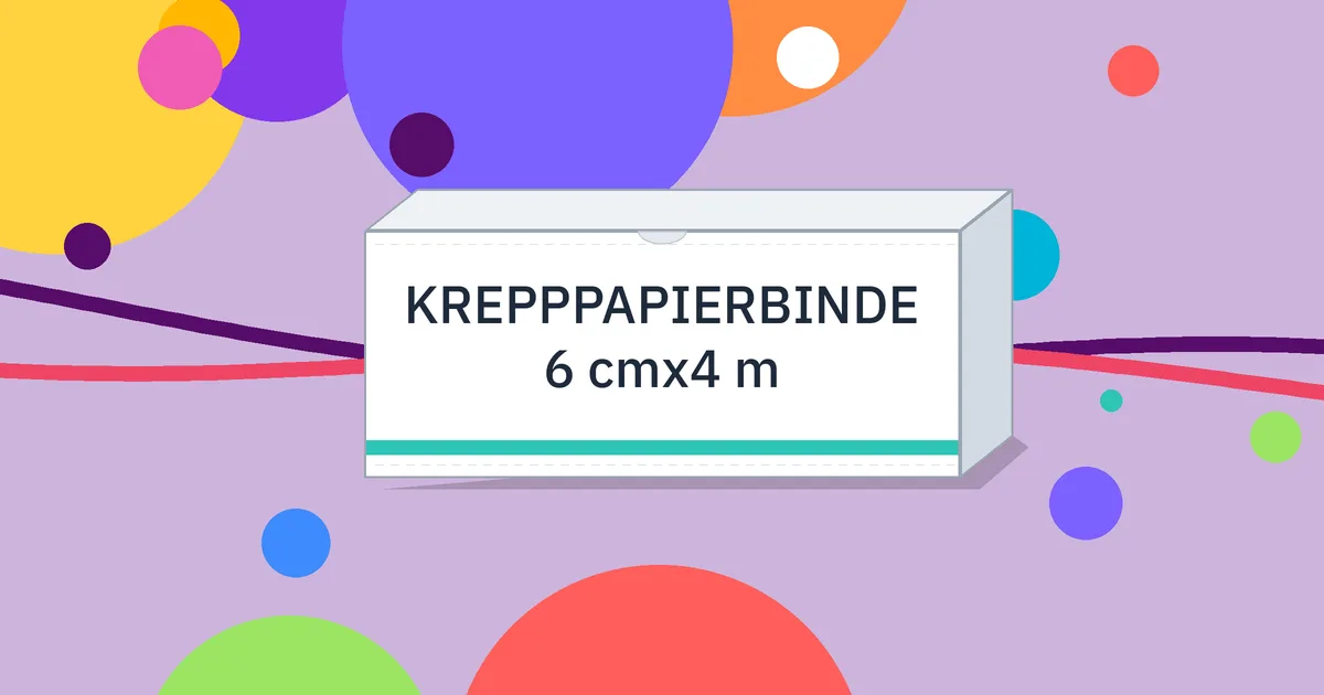 Symbolbild: Packung mit der Aufschrift KREPPPAPIERBINDE 6 cmx4 m (PZN 05357190) – Verfügbarkeit und Bezug in Apotheken in Frankfurt am Main